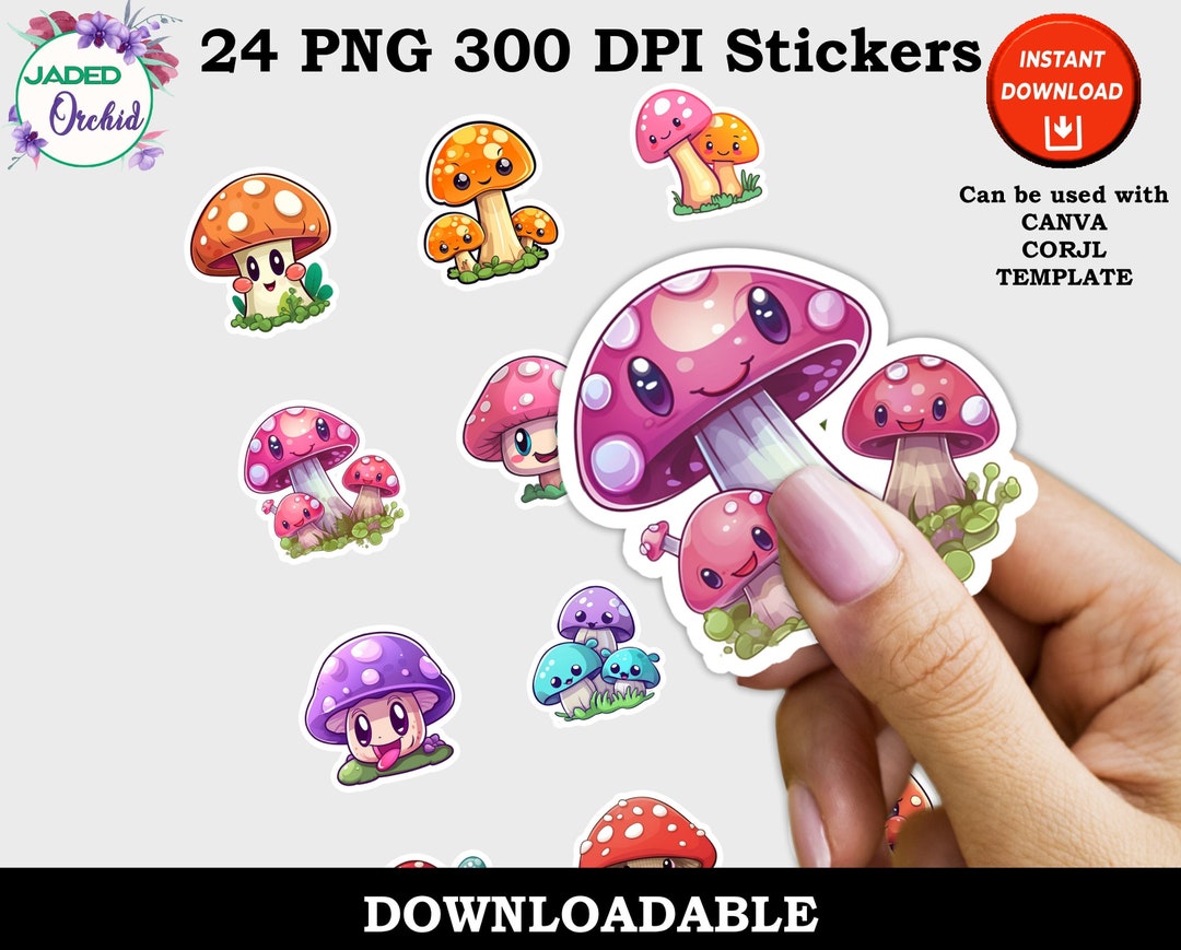 Printable Cute Mushroom Print and Cut Digital PNG Sticker Sheet, 24 ...