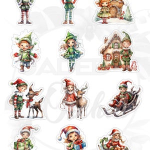 Printable Cute Christmas Elves Stickers, Holiday Print and Cut Digital ...