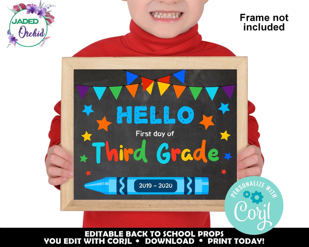 EDITABLE Back to School Third Grade Sign, First Day of Third Grade ...