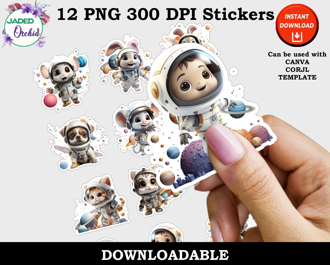 Astronauts Stickers, Space Stickers, Print and Cut Digital Stickers, 12 ...