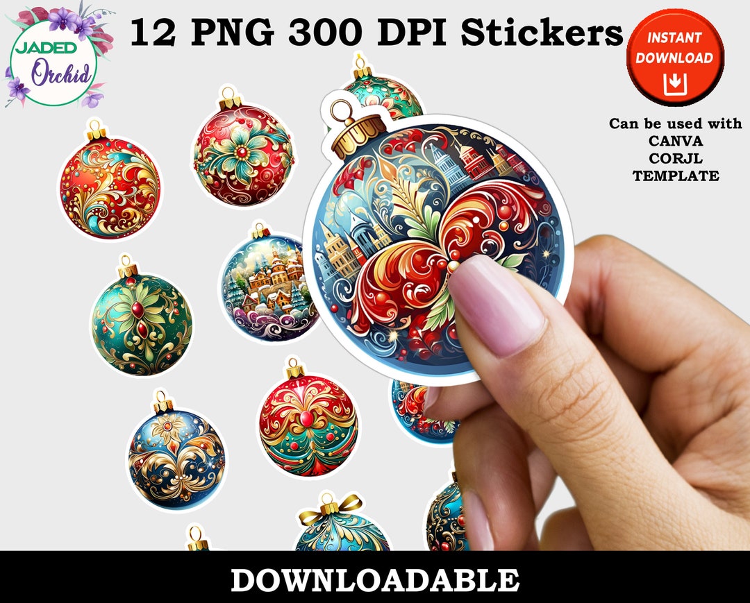 Printable Christmas Ornament Sticker, Print and Cut Digital PNG Holiday ...