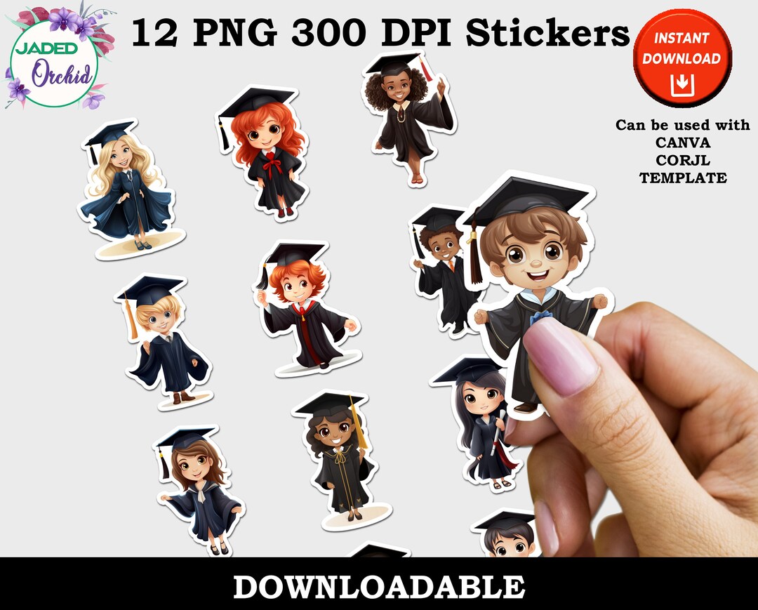 Graduation Kidsl Print and Cut Digital PNG Sticker Sheet, 12 Different ...