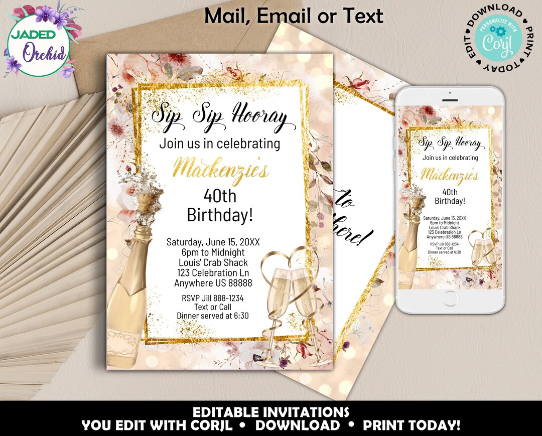 Champagne Birthday Invitation, Champagne Party Invitation, Champagne ...