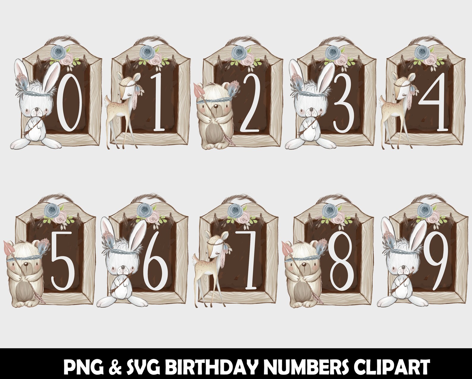 Printable Boho Animal Numbers Clipart Boho Animal SVG | Etsy