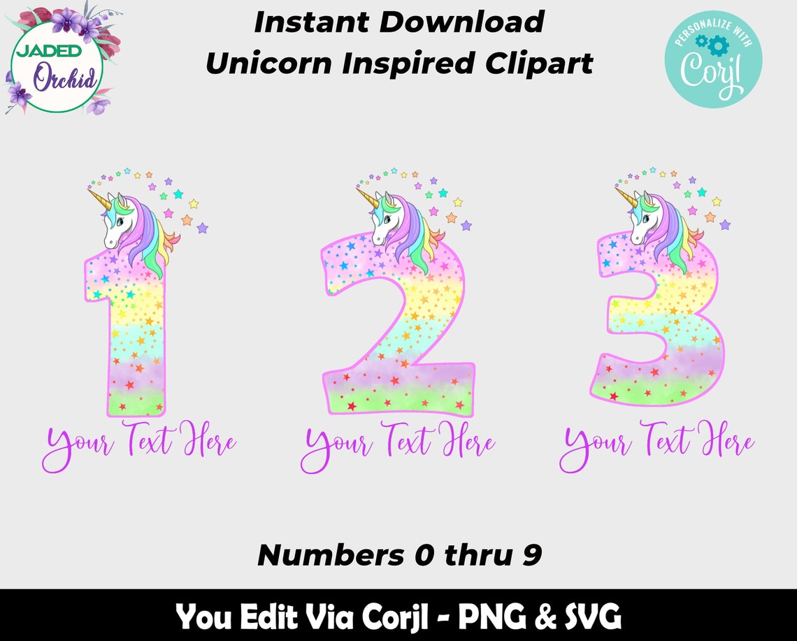 Unicorn Clipart Numbers Editable Unicorn Numbers Clipart - Etsy