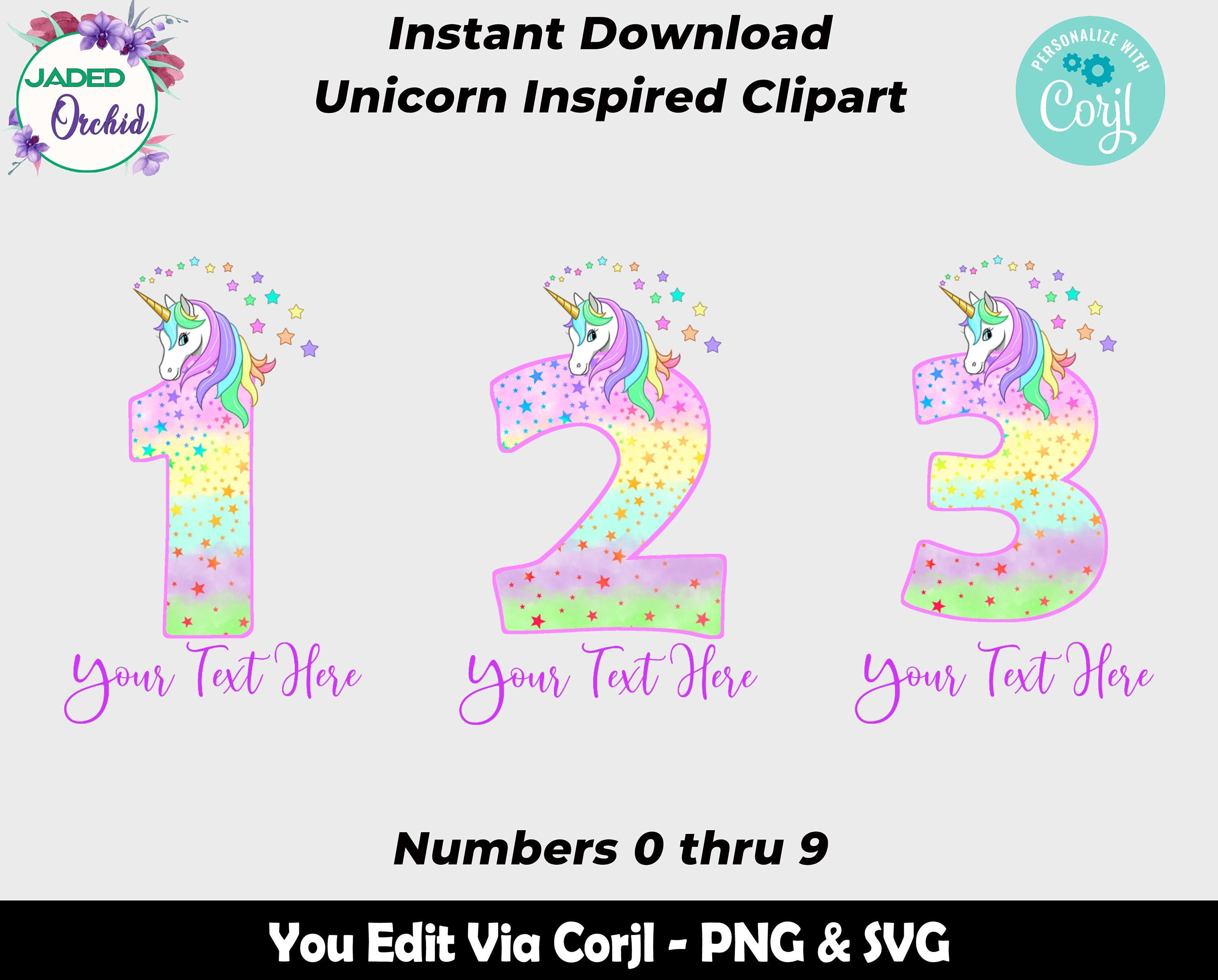 Unicorn Clipart Numbers Editable Unicorn Numbers Clipart - Etsy