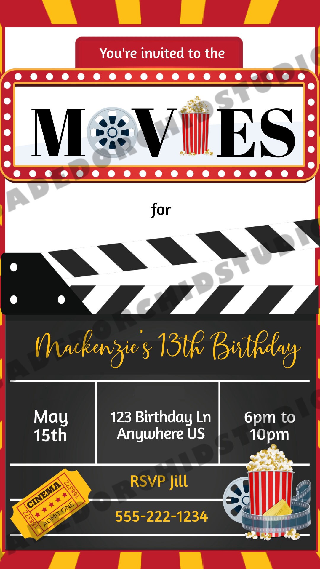 Printable Movie Birthday Invitation Movie Night Birthday | Etsy