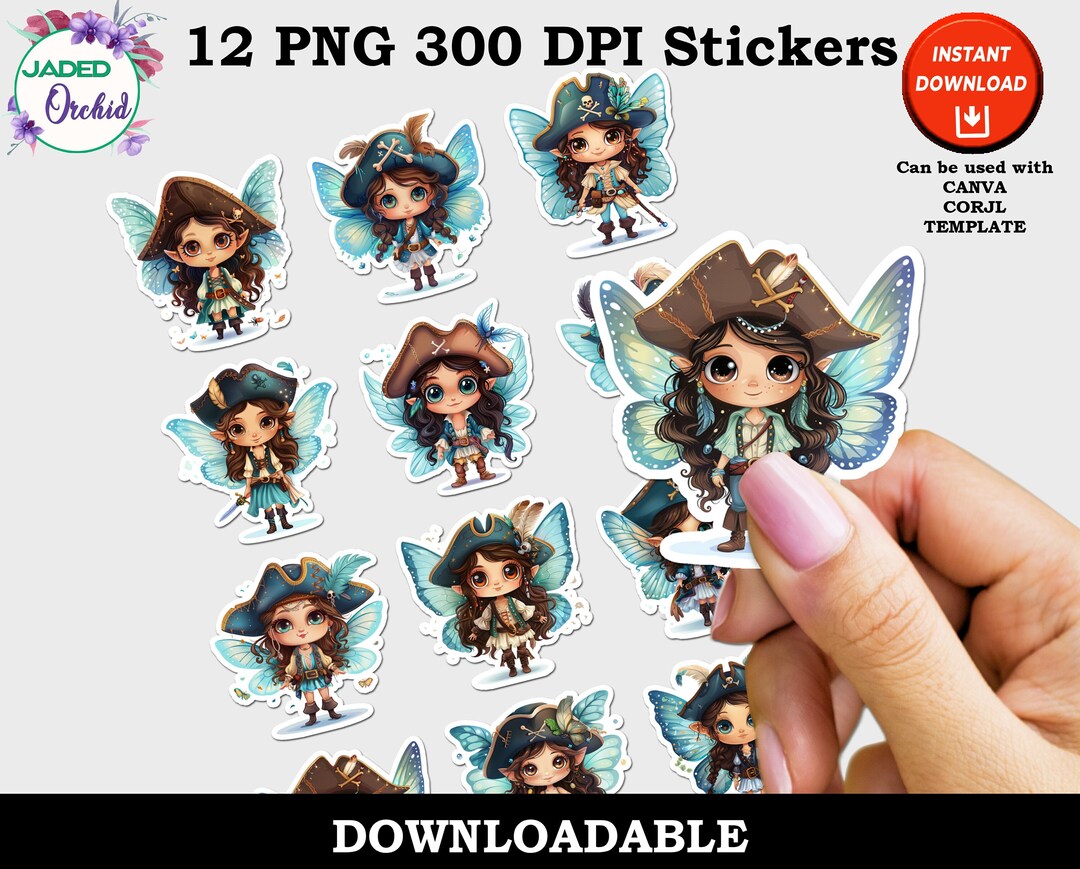 Printable Pirate Fairy Sticker, Print and Cut Digital Fairy Sticker ...