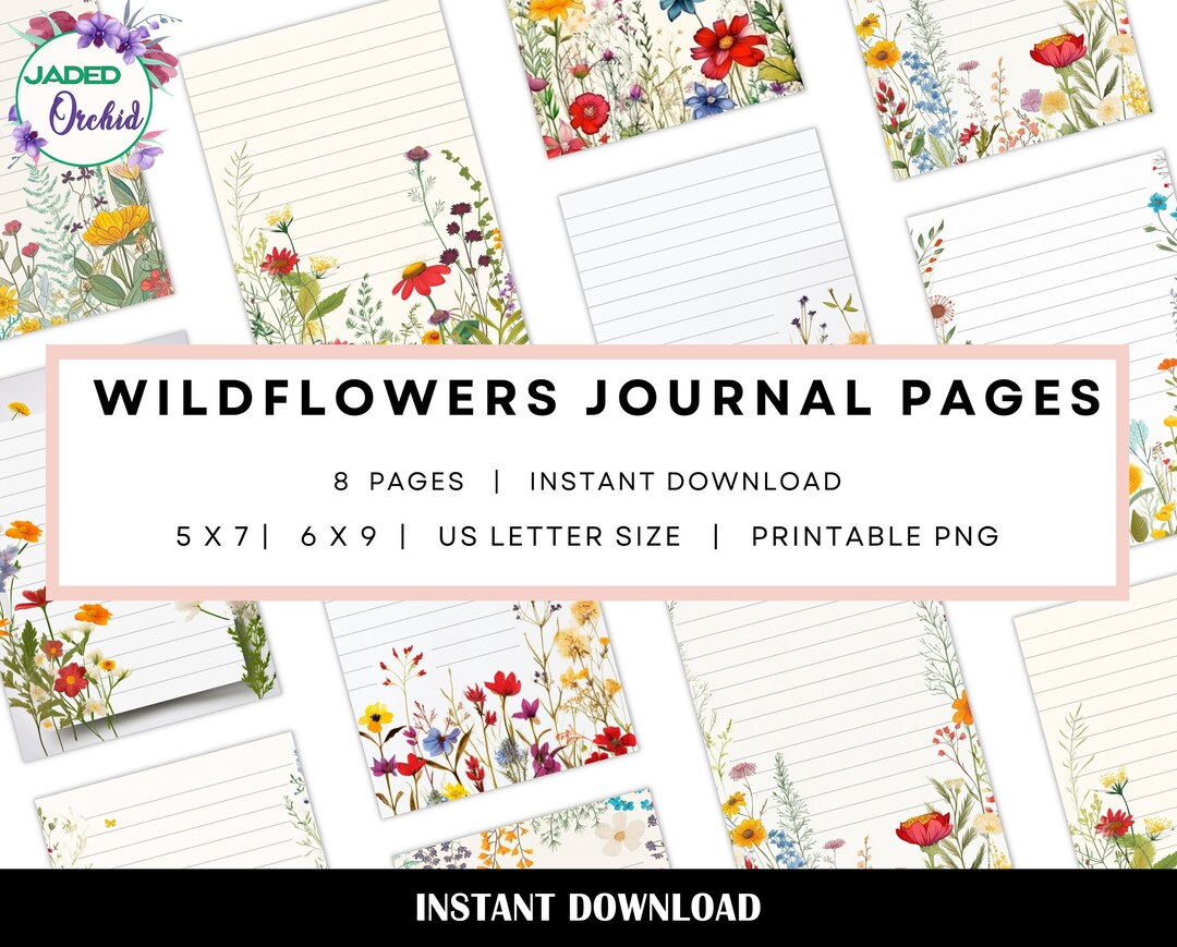 Printable Wildflower Journal Pages, Junk Journal Page, Stationary Paper ...