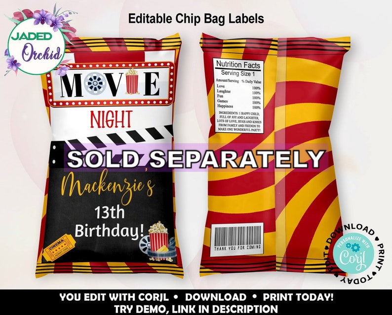 Printable Movie Night Microwave Popcorn Wrapper Label Movie - Etsy
