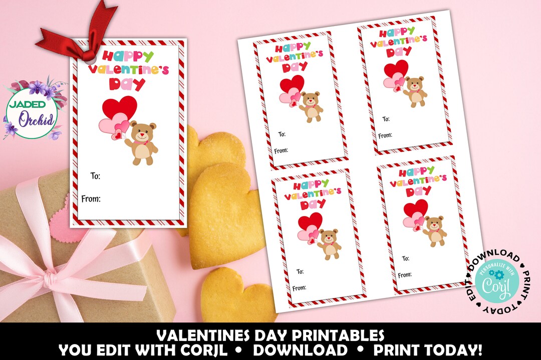 Valentine's Day Candy Grams Cute Bear, Editable Printable, Editable ...