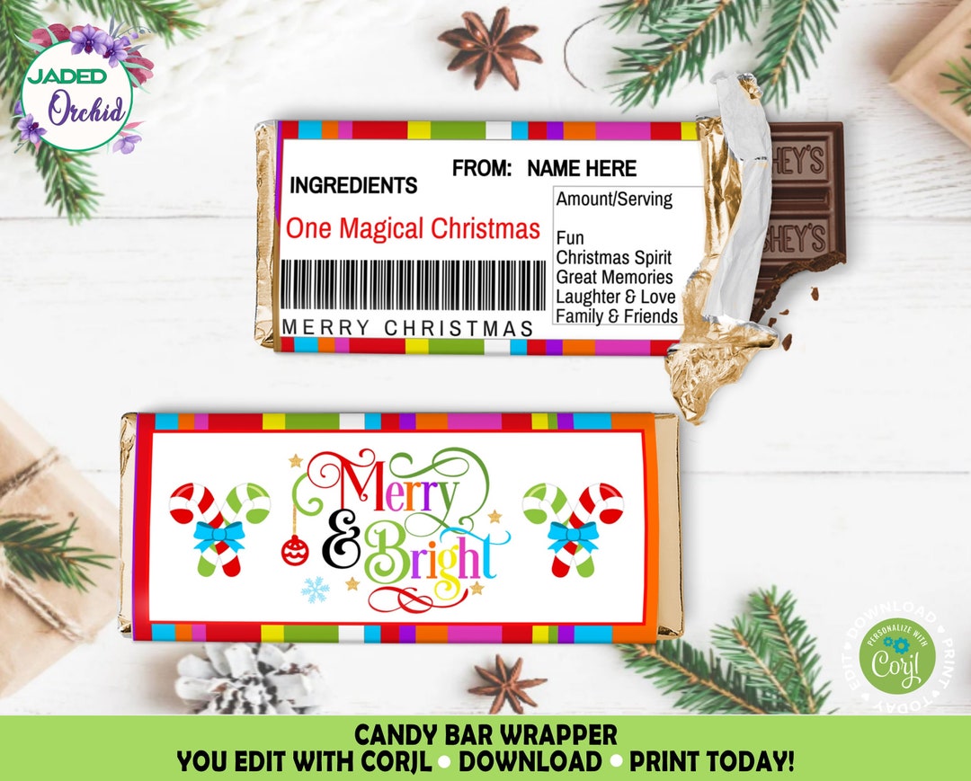 Christmas Chocolate Candy Bar Wrapper, Christmas Candy Bar Wrapper ...