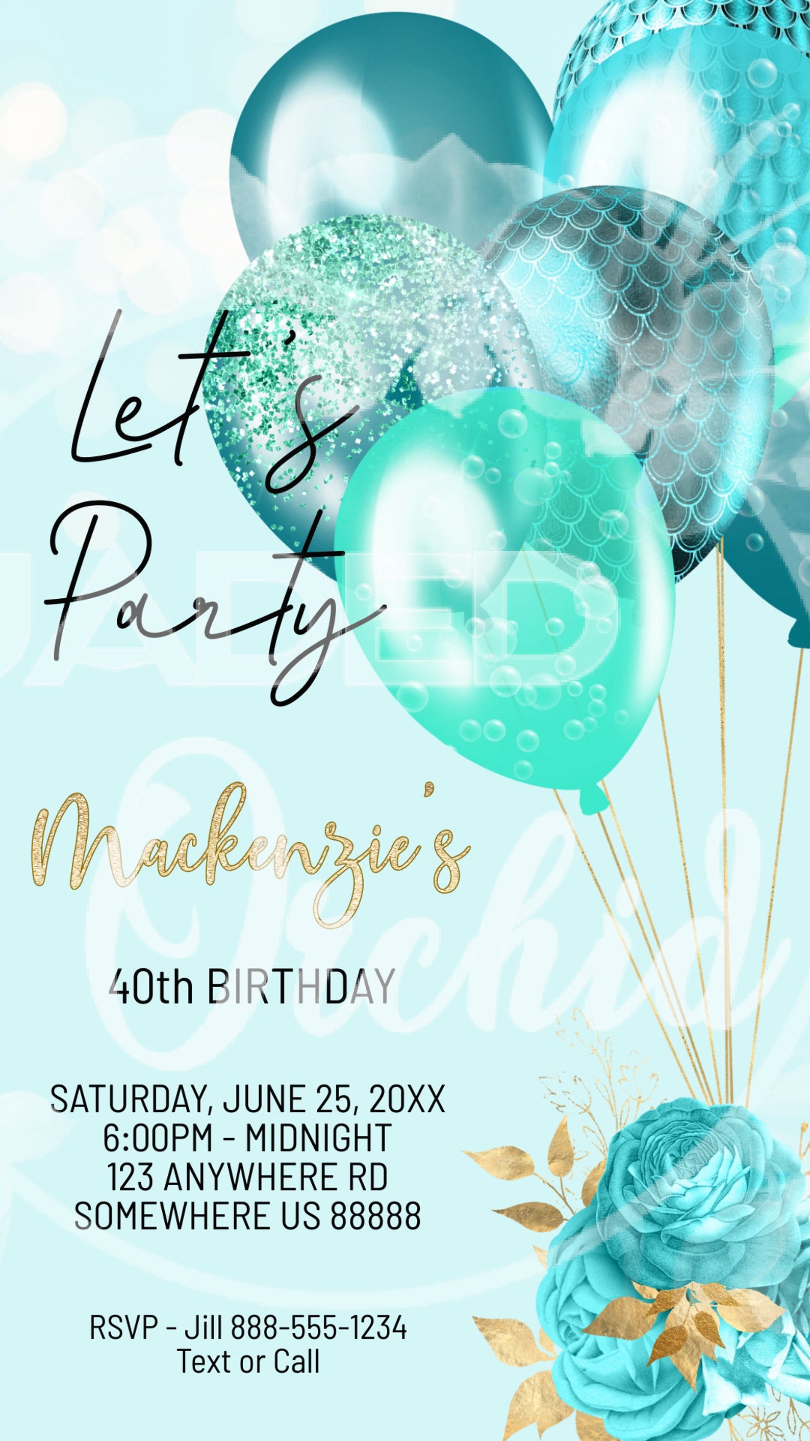 Printable Teal Birthday Invite Teal and Gold Birthday - Etsy