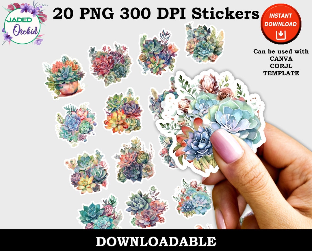 Printable Succulent Print and Cut Digital PNG Sticker Sheets, 20 ...