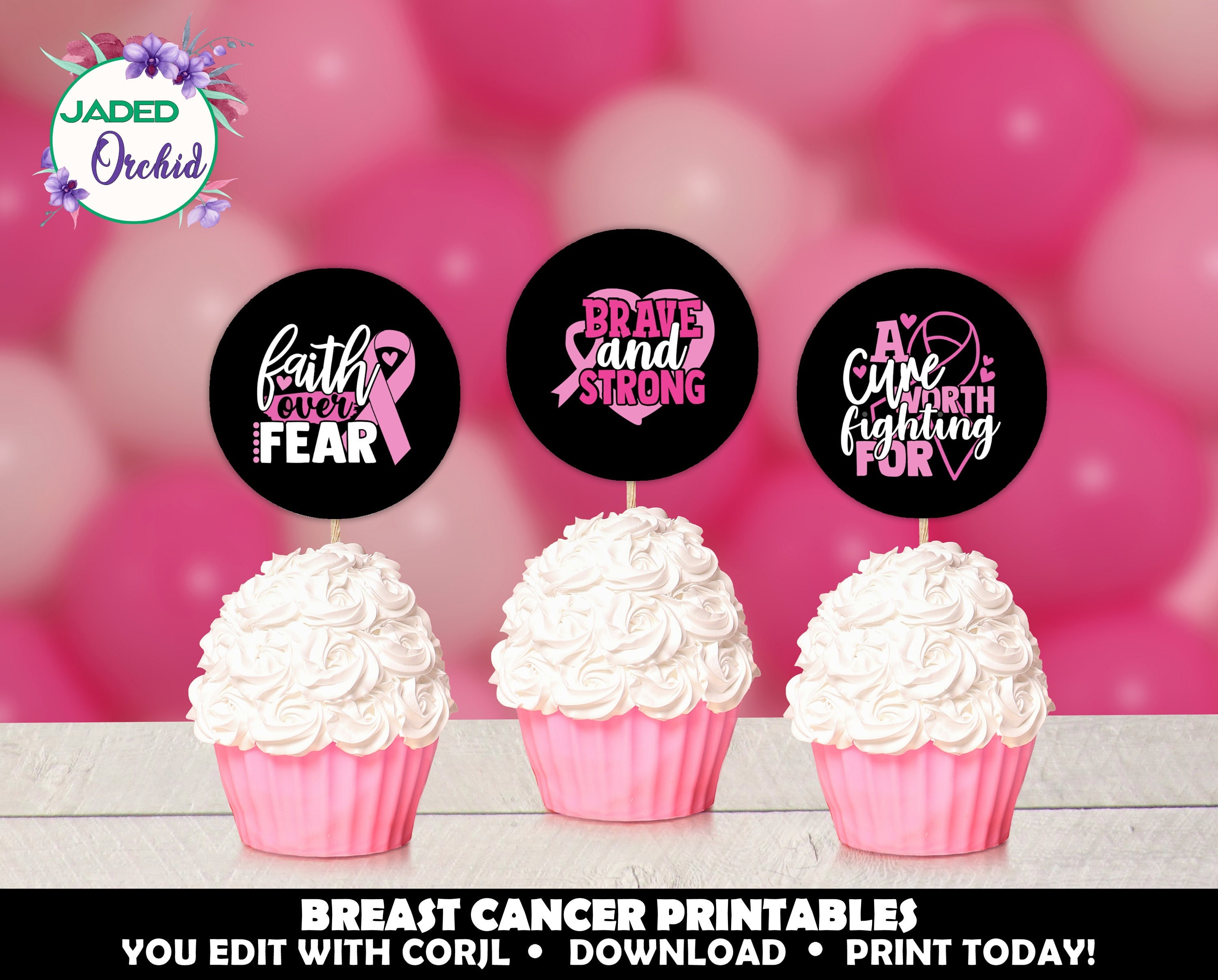 Printable Breast Cancer Ribbon Toppers Breast Cancer Cupcake - Etsy