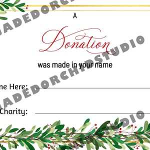 Editable Charity Donation Card, Holiday Charity Card, Christmas ...