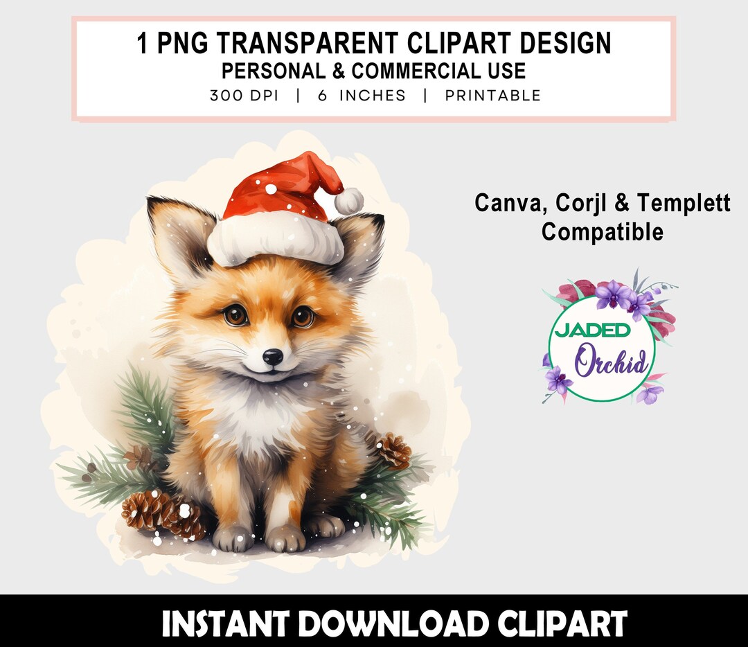 Watercolor Christmas Fox Clipart, Woodland Creature Clipart, Cute Fox ...