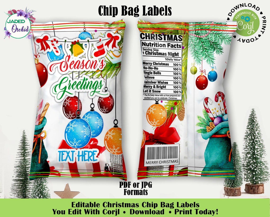 Editable Christmas Chip Bag Template Christmas Party Favor - Etsy