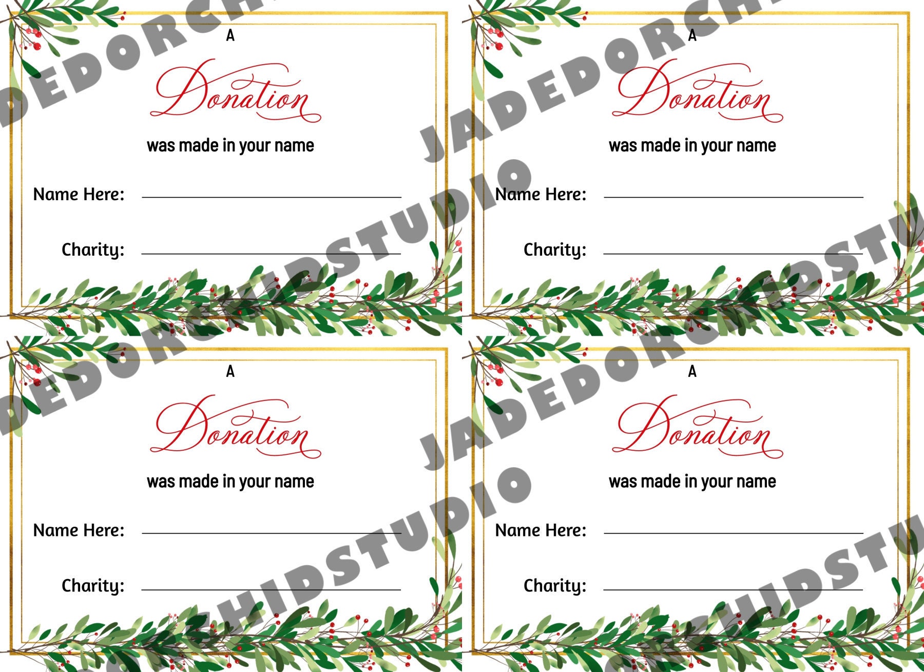 Editable Charity Donation Card Holiday Charity Card - Etsy