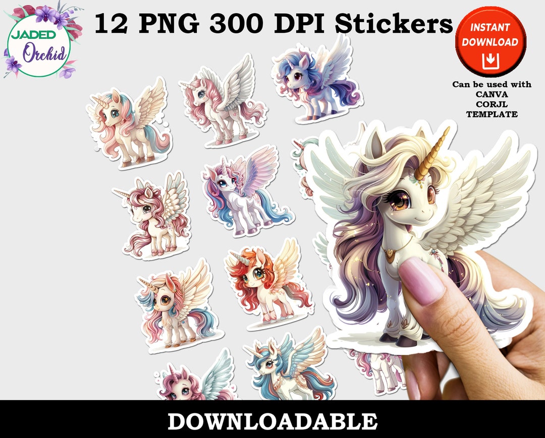 Digital Fairy Unicorn Stickers Print and Cut PNG Sheets, 12 Different ...