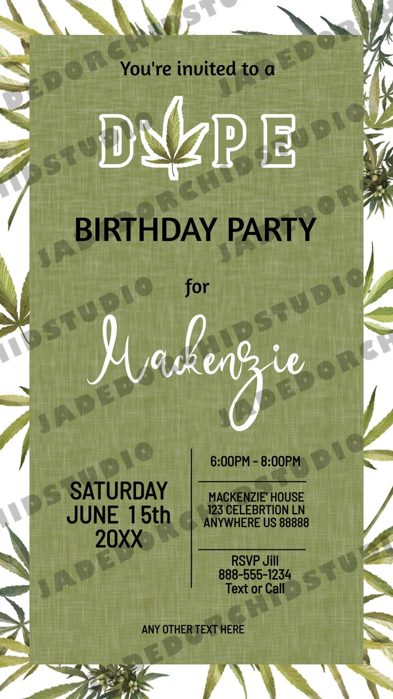 Cannabis Birthday Party Invitation Weed Party Invitation - Etsy