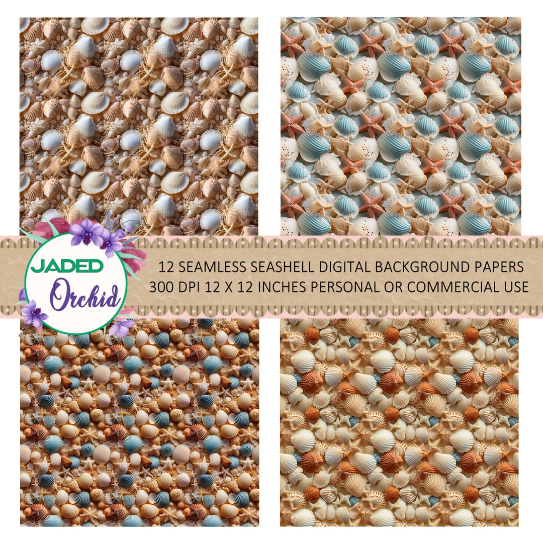 Printable Seashells Digital Paper, Beach Seamless Pattern Paper ...