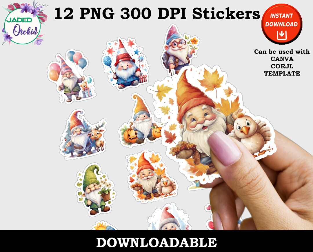 Gnome Stickers, Any Occasion Gnomes Print and Cut Digital PNG Sticker ...