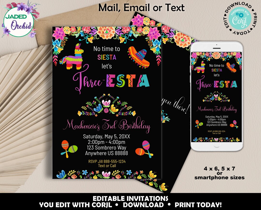 Fiesta Three-esta Birthday Party Invitation, Three-esta Birthday Party ...