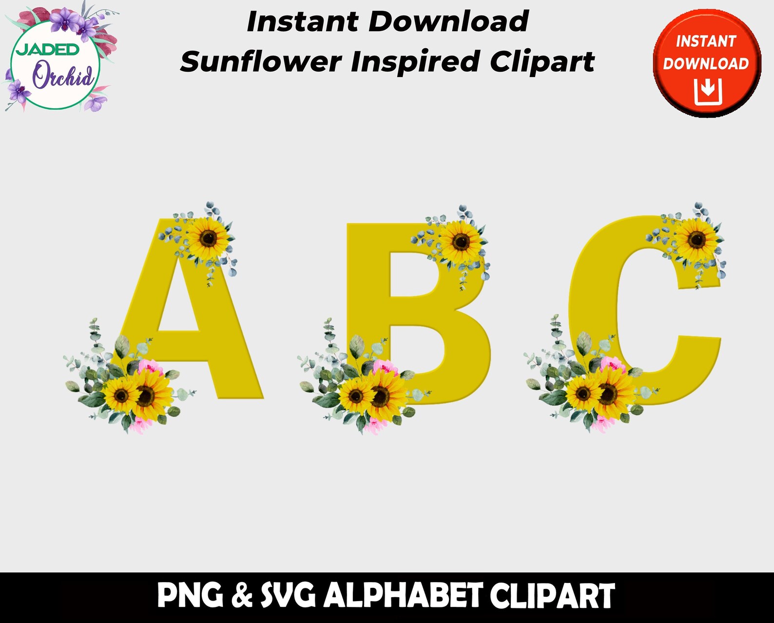 Sunflower Letters Clipart, Sunflower SVG and PNG Clipart, Sunflower SVG ...