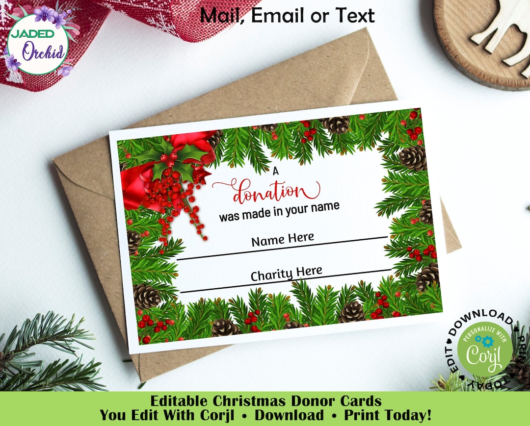 Editable Donation Card, Christmas Donation Card, Holiday Charity Card ...