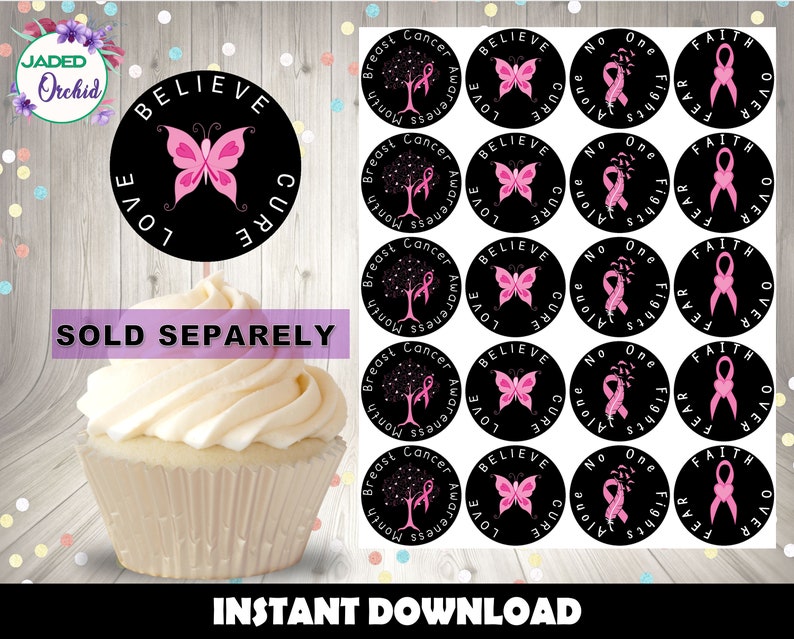 Breast Cancer Ribbon Toppers Breast Cancer Cupcake Topper - Etsy