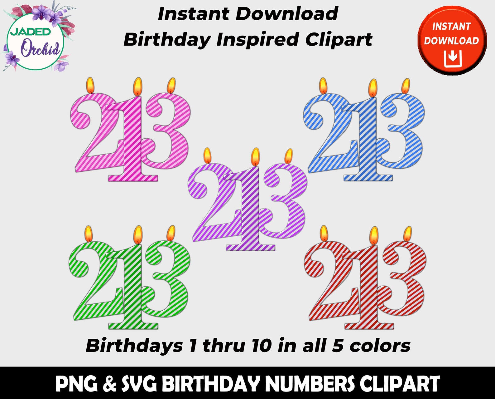 Birthday Inspired Numbers Clipart Birthday Candles SVG - Etsy
