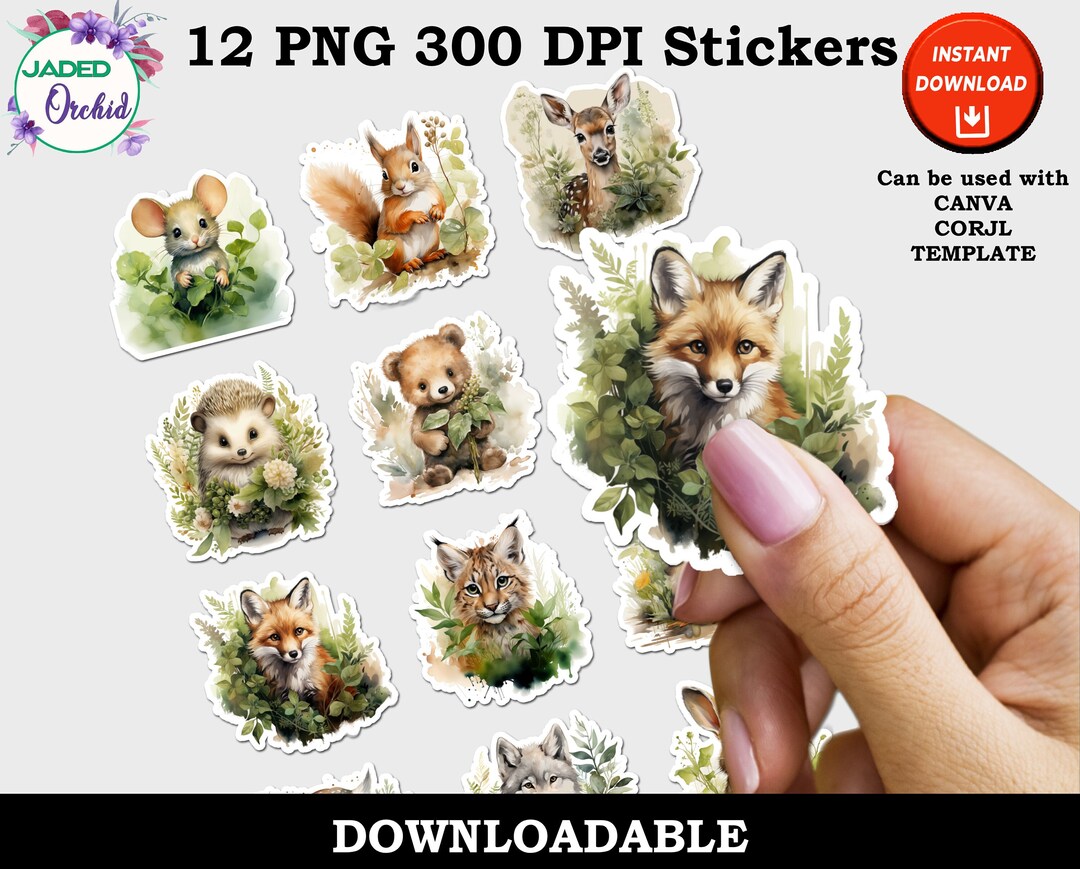 Printable Cute Animal Stickers, Animal Digital Stickers, Animal ...