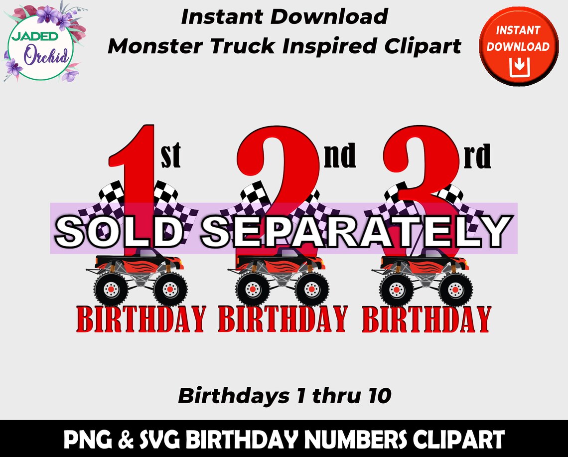Orange Monster Truck Clipart Monster Truck Birthday Numbers - Etsy