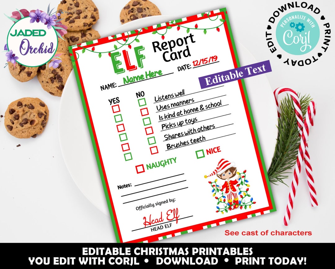 Christmas Elf Report Card, Personalized Boy Elf Report Card, Editable ...