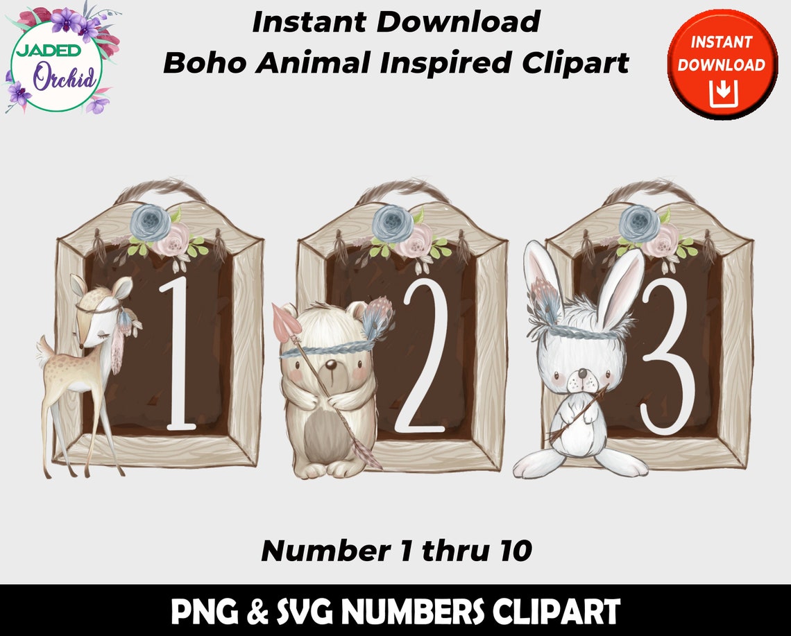 Printable Boho Animal Numbers Clipart Boho Animal SVG | Etsy