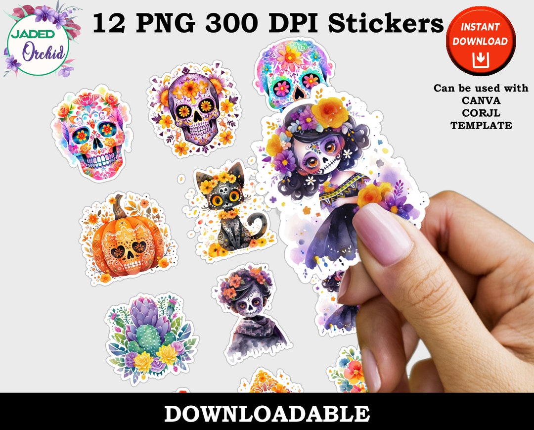 Printable Day of the Dead Stickers, Dia De Los Muertos Print and Cut ...