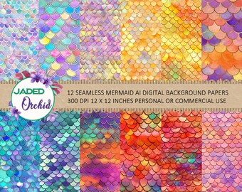 Mermaid Digital Papers Commercial Use Instant Download - Etsy