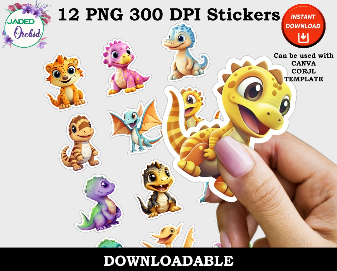 Dinosaur Stickers, Cute Dinosaur Print and Cut Digital PNG Sticker ...