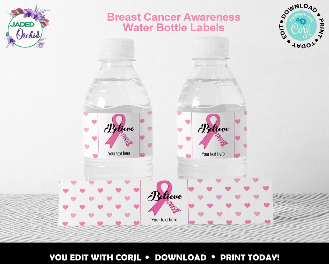 Printable Cancer Awareness Bottle Labels, Breast Cancer Survivor Water ...