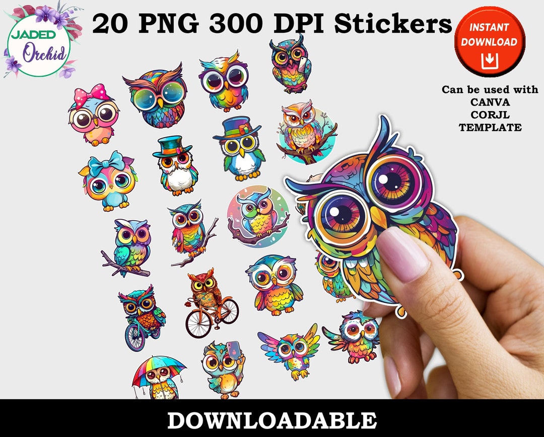 Printable Cute Owl Print and Cut Digital PNG Sticker Sheet, 20 ...