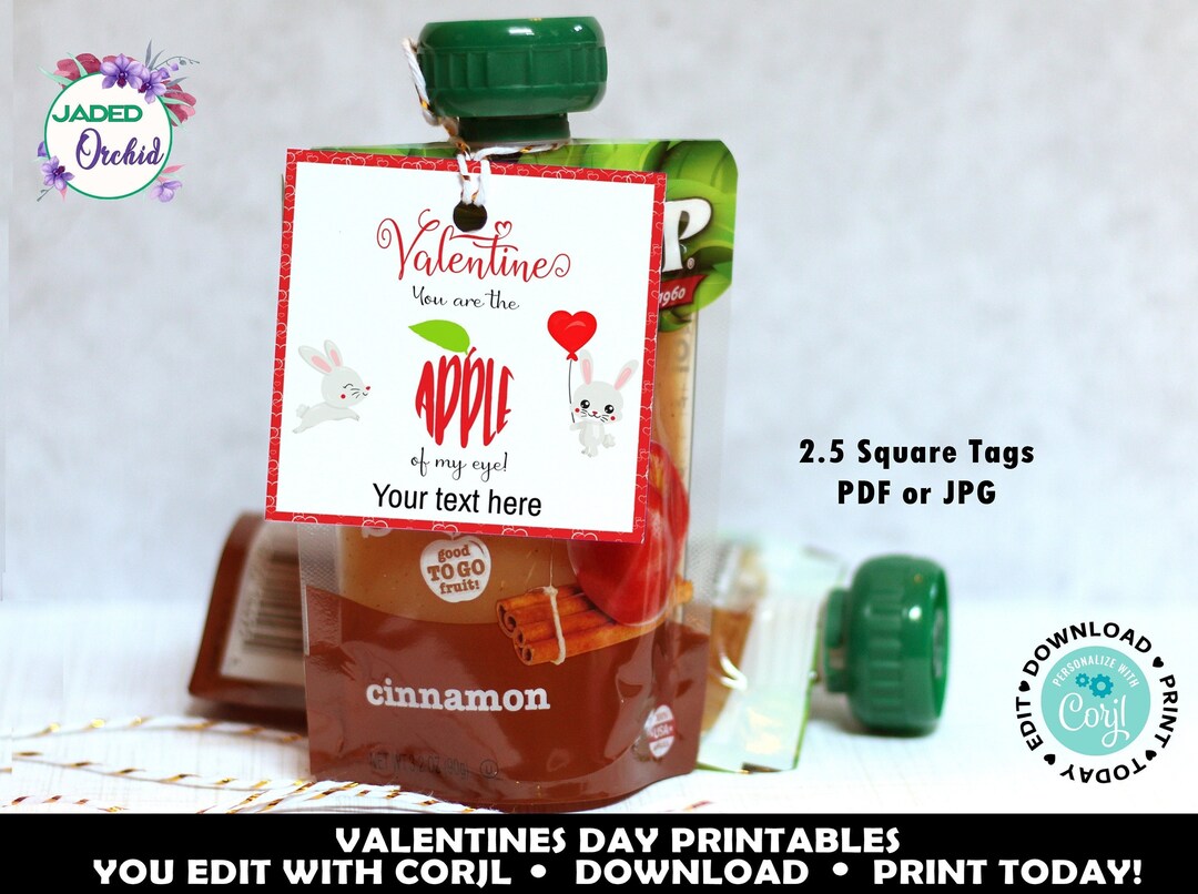 Printable Applesauce Valentine's Day Gift Tag, Applesauce Gift Tag ...