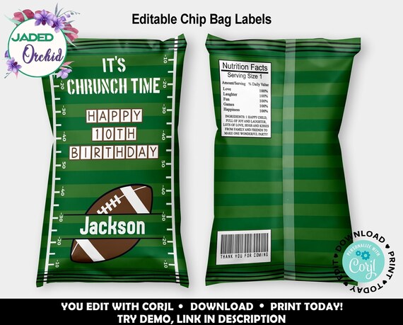 Football Birthday Party Chip Bag Label Printable Football - Etsy