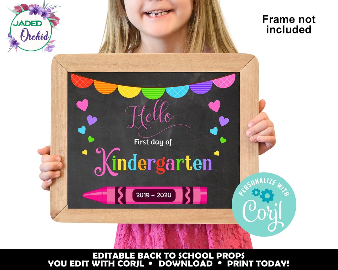 Hello Kindergarten Sign, First Day of Kindergarten, Printable First Day ...