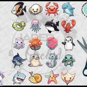 Sea Life Stickers, Print and Cut Digital PNG Sticker Sheet, Ocean Life ...