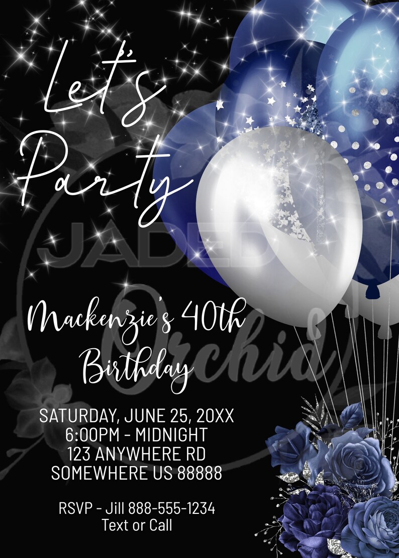 Let's Party Blue and Silver Party Invitation Blue and - Etsy