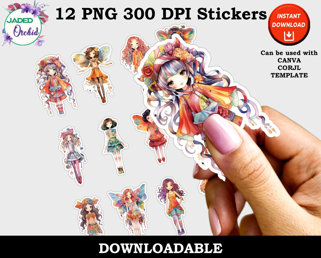 Watercolor Paper Dolls Print and Cut Digital PNG Sticker Sheets, Paper ...