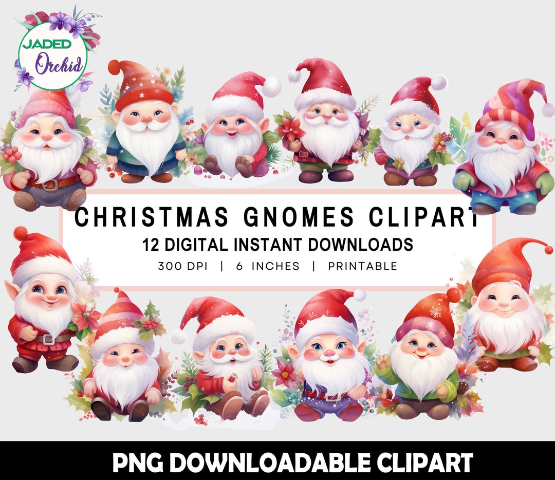 Printable Christmas Gnomes Clipart, Digital Gnome Clipart, 12 PNG ...