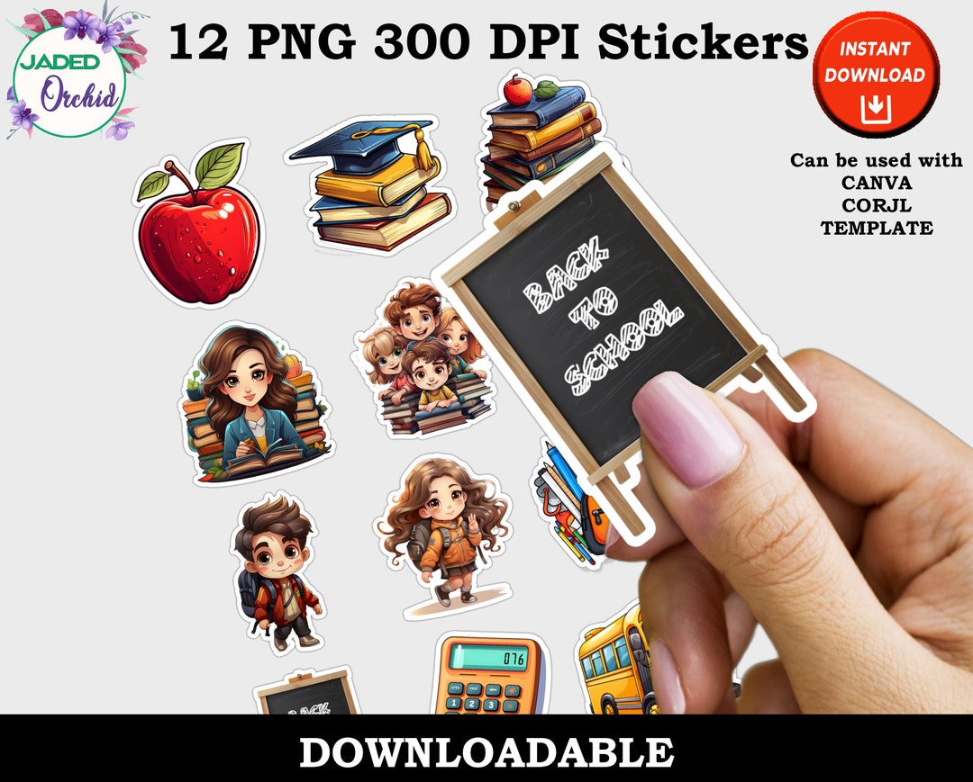 Back to School Stickers, Kids School Stickers, Print and Cut Digital ...