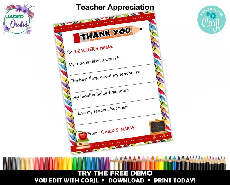 Teachers Appreciation Thank You Questionnaire Teacher's - Etsy